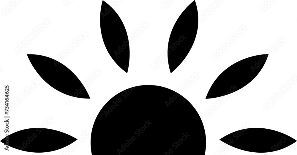 Black sun flat icon, sunshine and solar glow sunrise or sunset ...