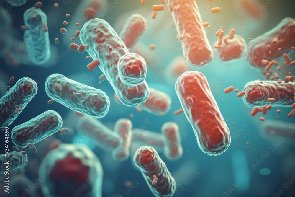 3D render of tiny bacteria and therapeutic organisms including ...
