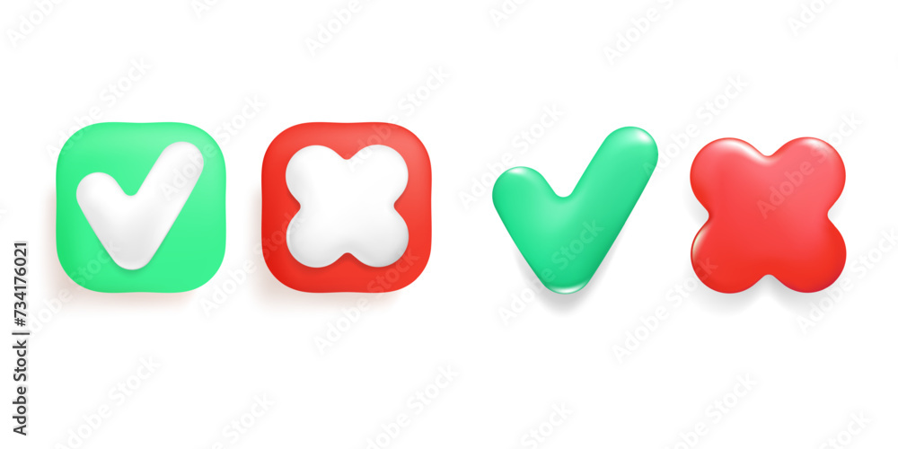 Approve and reject 3d buttons, right and wrong glossy icons. Consent ...