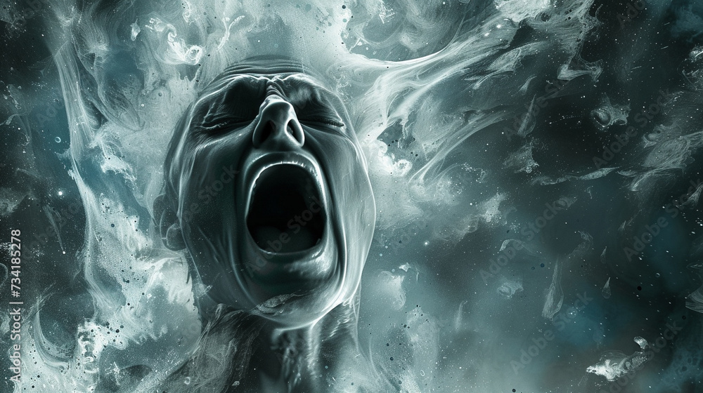 Create a unique scene depicting the resonance of a scream traveling ...