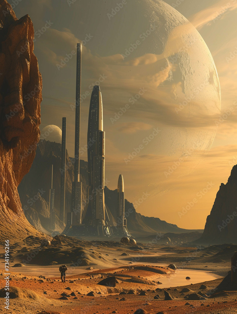 Illustrating a Martian utopia Avatars and matrix code merge in 3D Stock ...