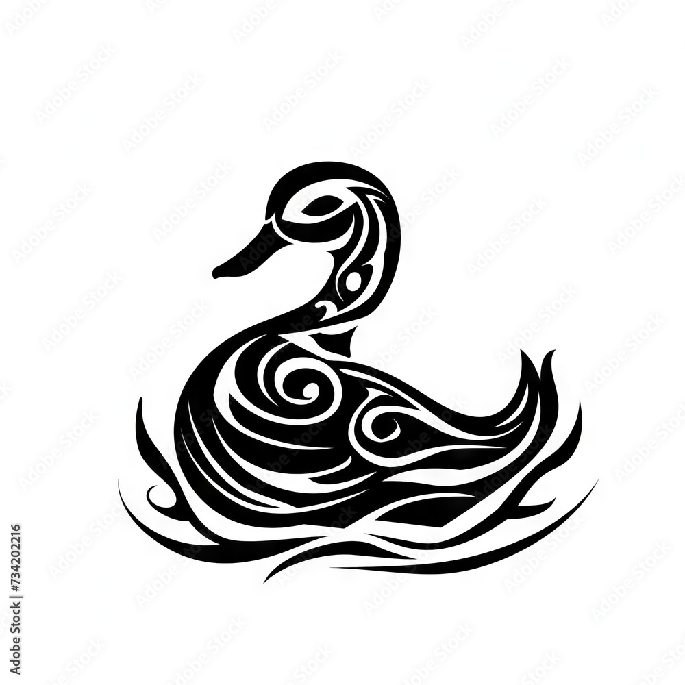 Duck Tribal Vector Monochrome Silhouette Illustration Isolated on White ...
