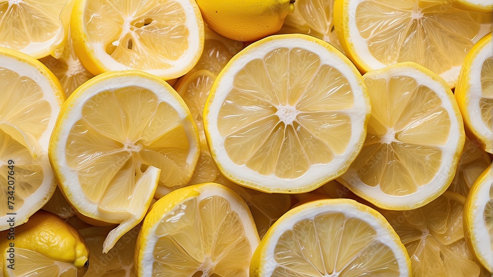 a close-up pattern of fresh lemon slices forming a background. Ensure ...