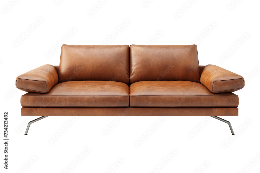 Brown leather sofa isolated on transparent background, front view ...