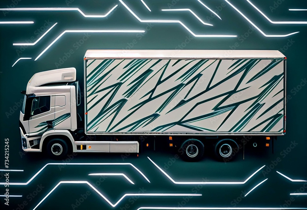 polygon pattern electric e-truck Lorry LKW TIR with electric lightning ...