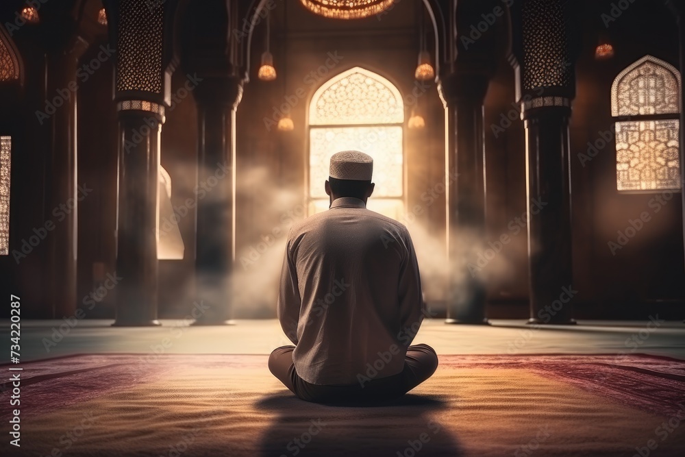 Prayer Islam and worship with men in the mosque for Allah ,Religious ...