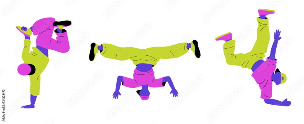 Breakdancers in action. Digital illustration with bright colors. Street ...