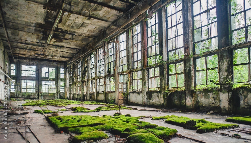 industrial interior at the old electronic devices factory with big ...
