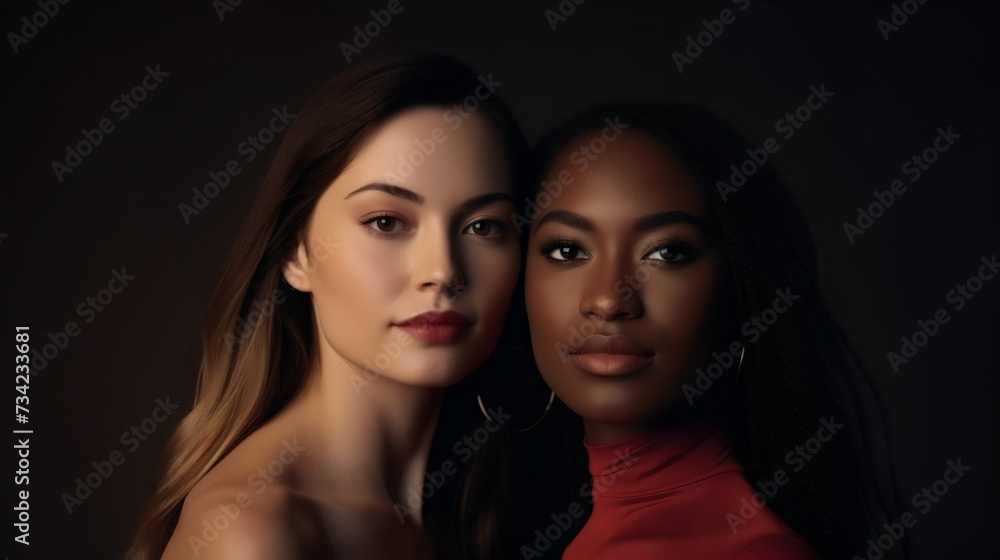 Portrait of Two Women of different ethnicities and cultures side by ...