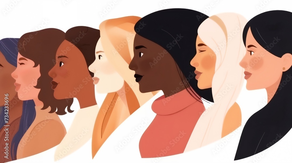 Feminist activists. Women of different ethnicities and cultures side by ...