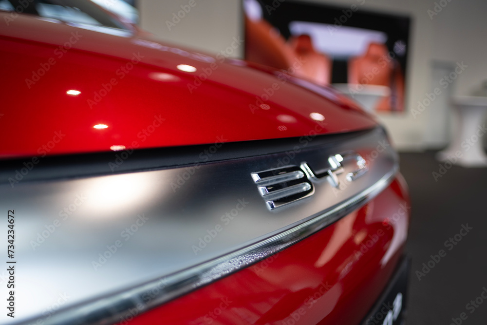 part of rear red BYD ATTO 3 Car with logo, Electric Vehicle Chinese BYD ...