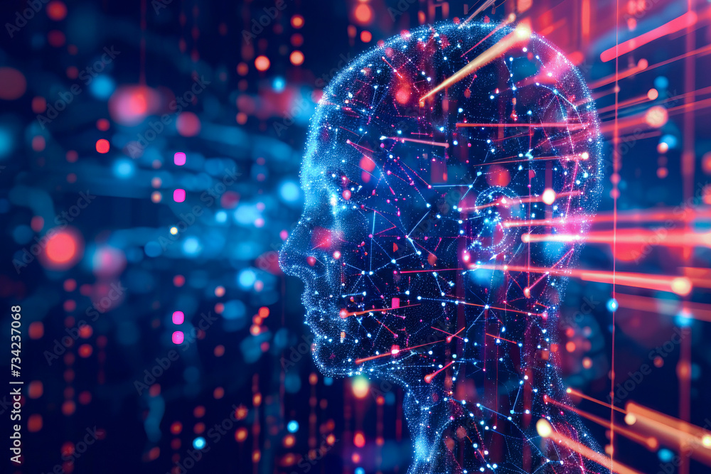 Realistic Artificial intelligence. Computer mind connections head ...