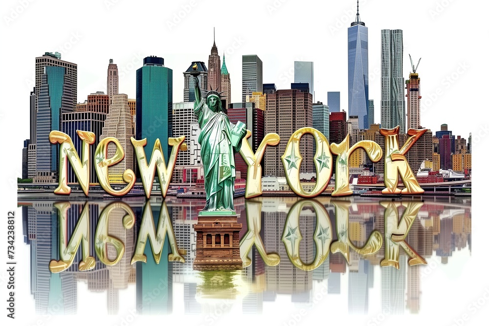 New York City's Majestic Skyline and Iconic Statues of Liberty with ...