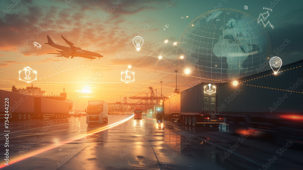 dynamic transportation and logistics concept, showcasing various modes ...