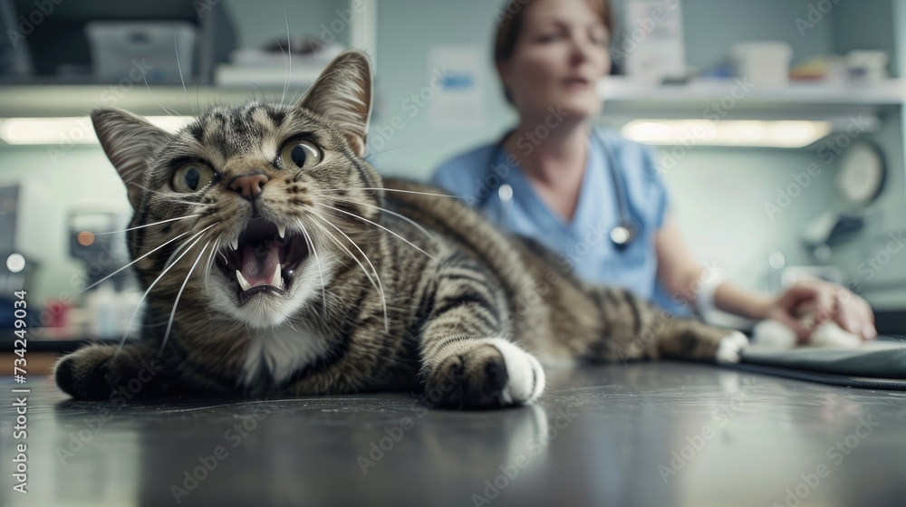 Shocked Cat at Vet Appointment: A wide-eyed tabby cat looks shocked ...
