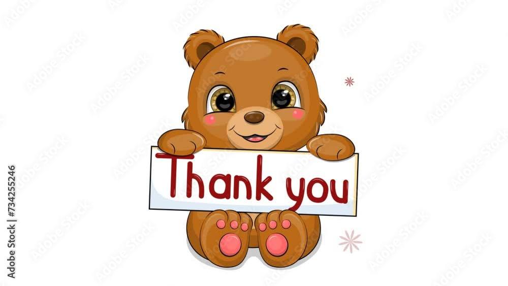 Thank you. Cute cartoon brown bear holding placard. Animal isolated on ...