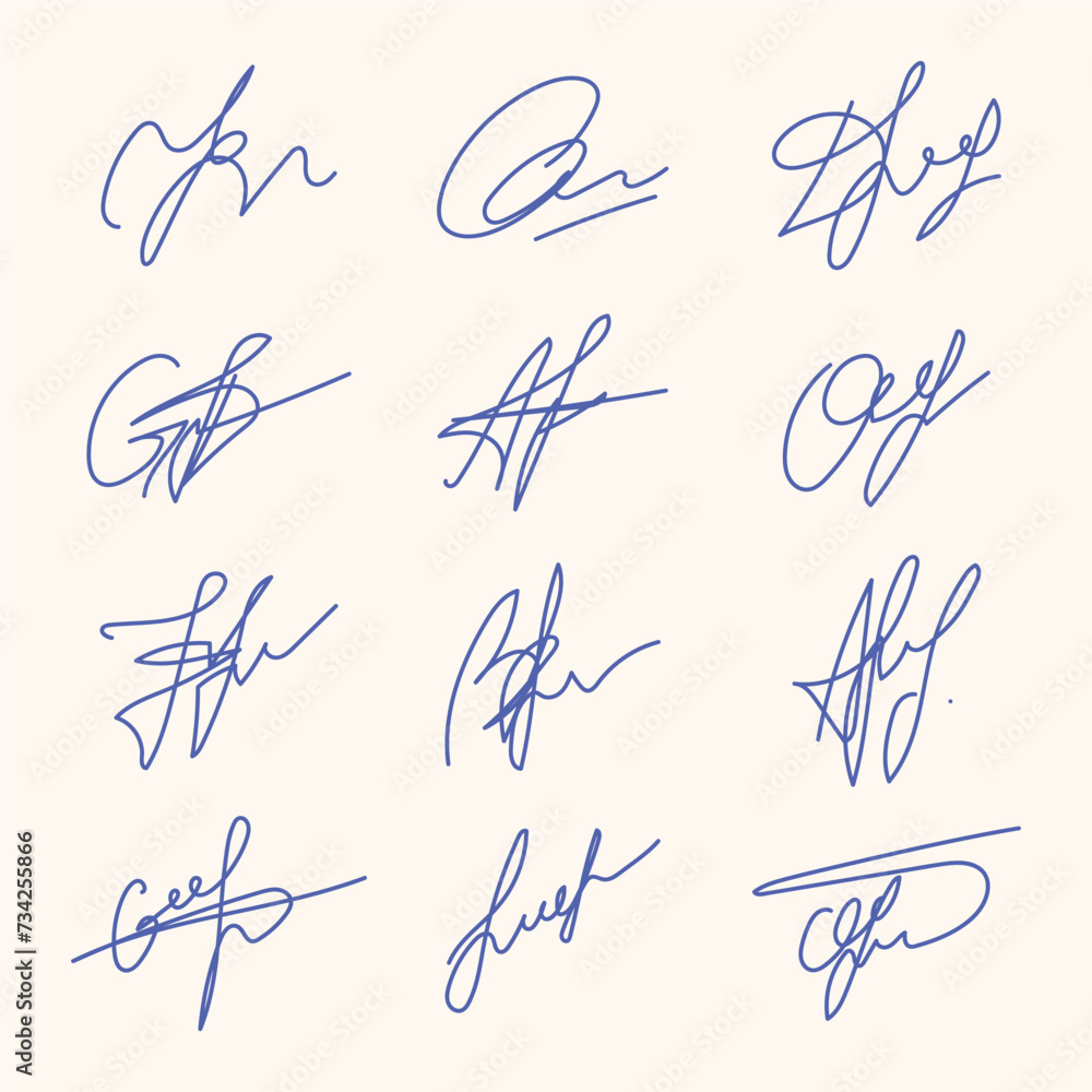 Fictitious handwritten signature. Signature variations. Fine ...