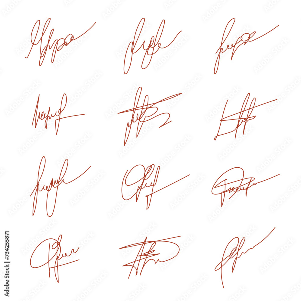 Vetor de Fictitious handwritten signature. Signature variations. Fine ...