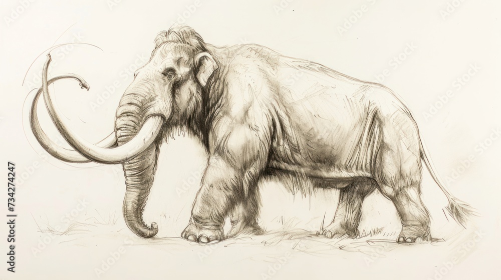 Hand pencil sketch drawing of mammoth the ancient prehistoric animal ...