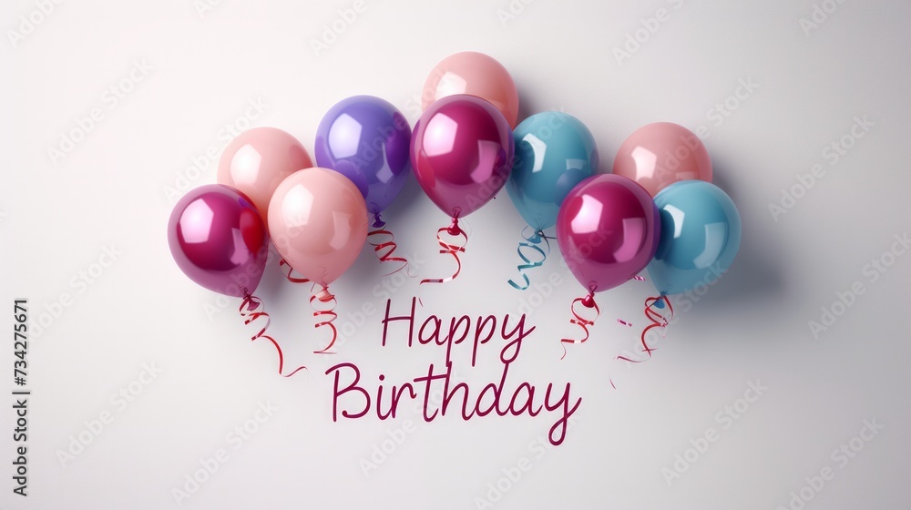 Array of glossy pastel balloons with 'Happy Birthday' script and ...