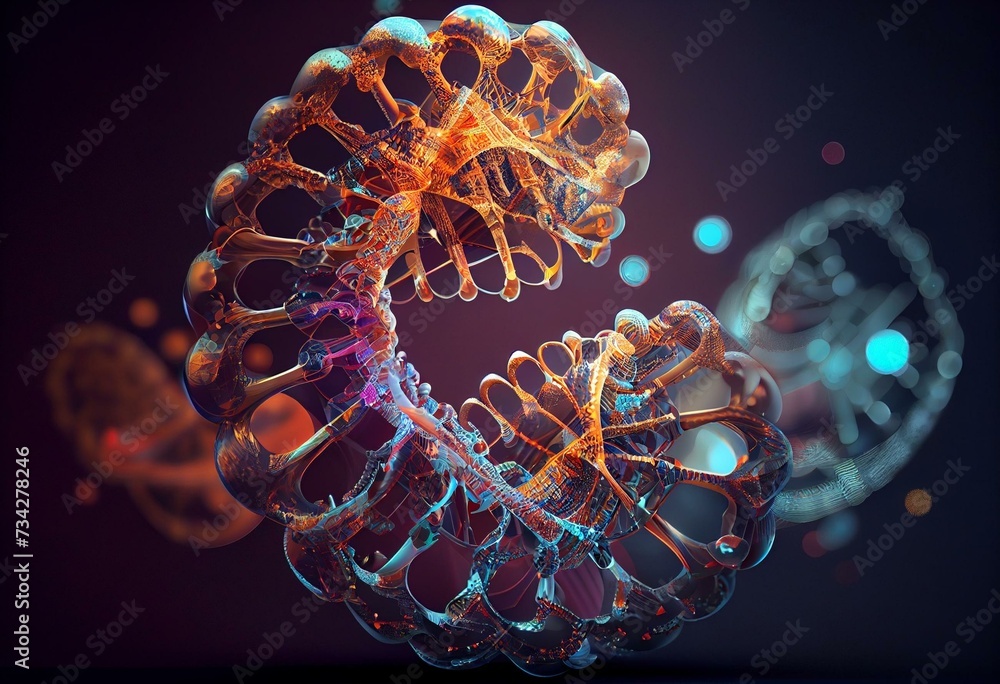 DNA spirals, RNA spirals, scientific abstract background, 3d rendering ...