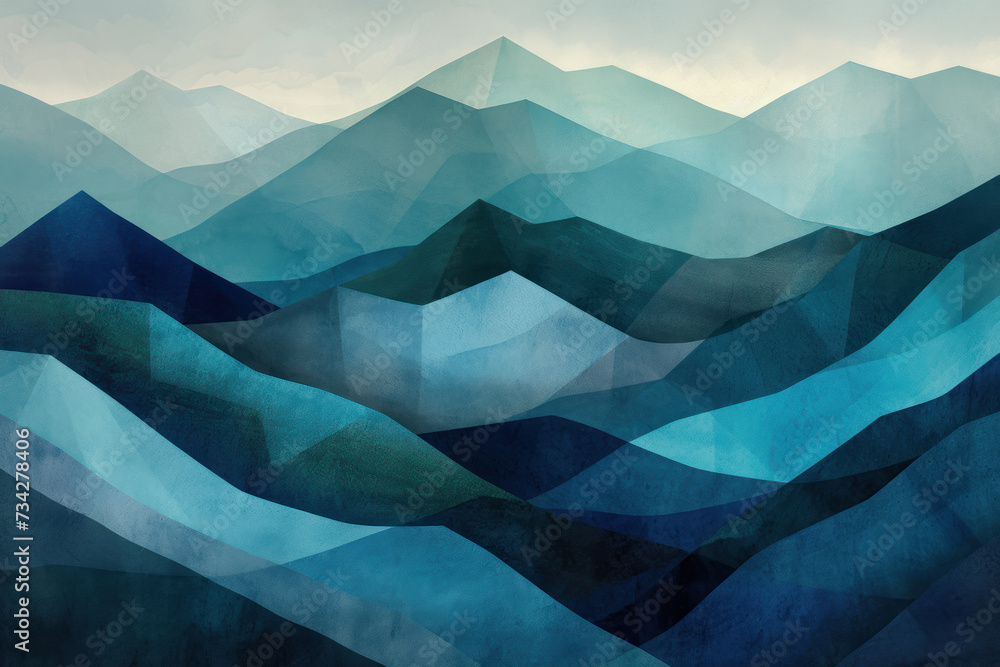 An abstract representation of a mountain landscape. The mountains are ...