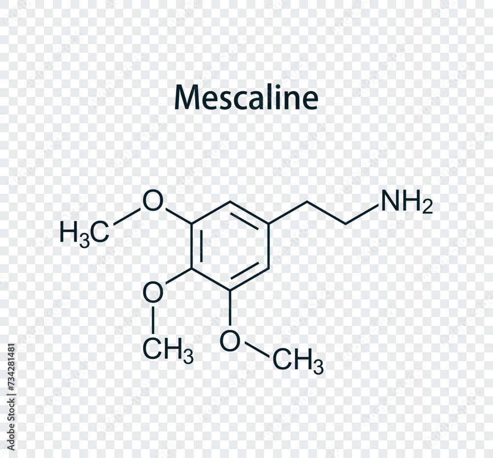 Chemical structure of mescaline. Vector illustration isolated on ...
