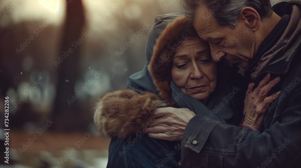 Funeral, support and people care for grief, mourning or depressed ...