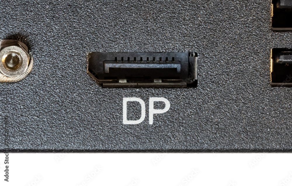 DP DisplayPort connection port on a computer motherboard object macro ...