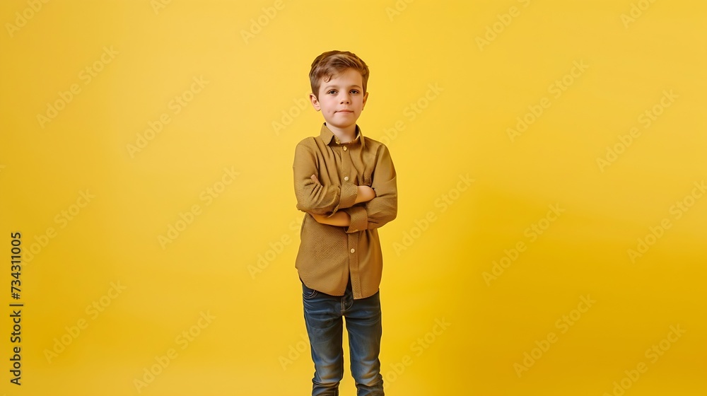 Generative AI : full body image of boy posing on a yellow background ...