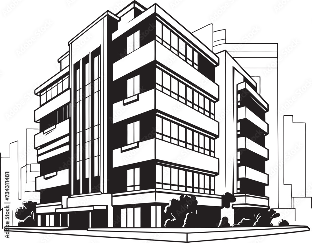 Noir High Rise Blueprint Vector Building Design in Black Midnight Mixed ...