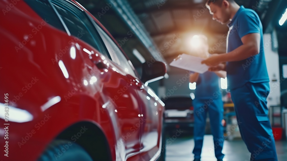 Generative AI : Mechanic show the car checking list for customer with ...