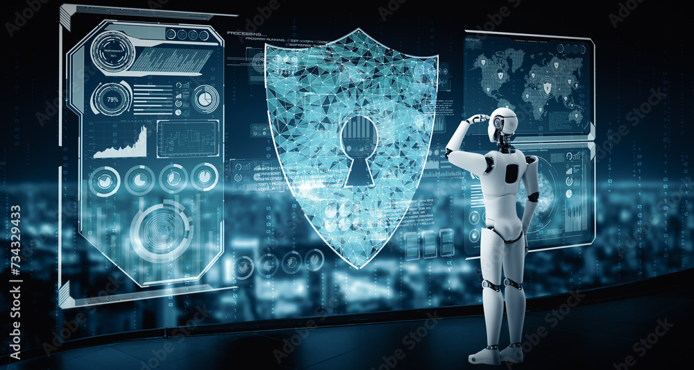 XAI 3d illustration AI robot using cyber security to protect ...