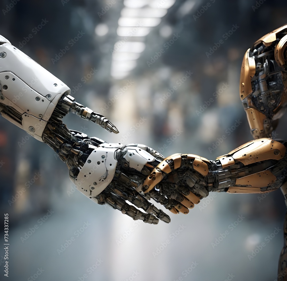 Robots shake hand artificial intelligence AI cyber technology Stock ...