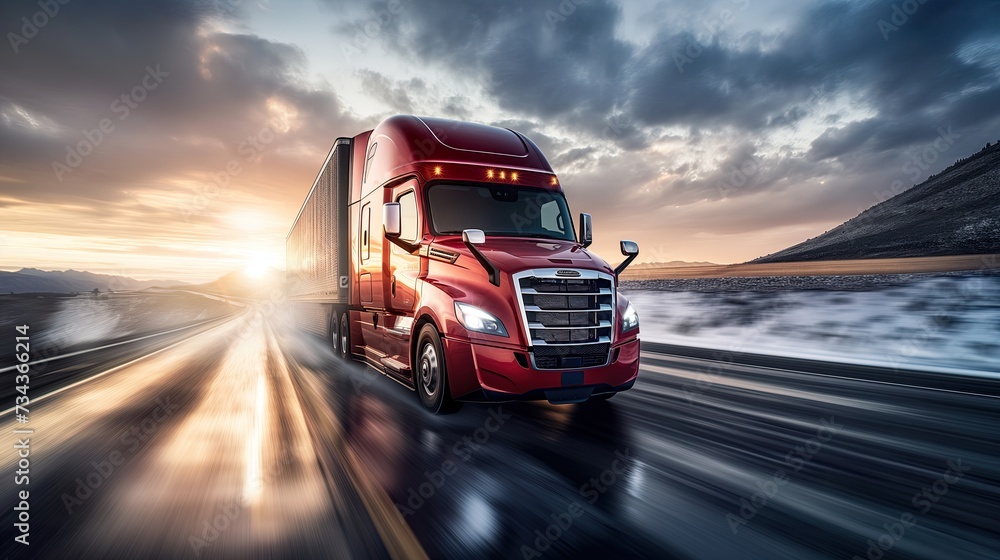 Truck Transportation logistics, this black freight truck on a fast city ...