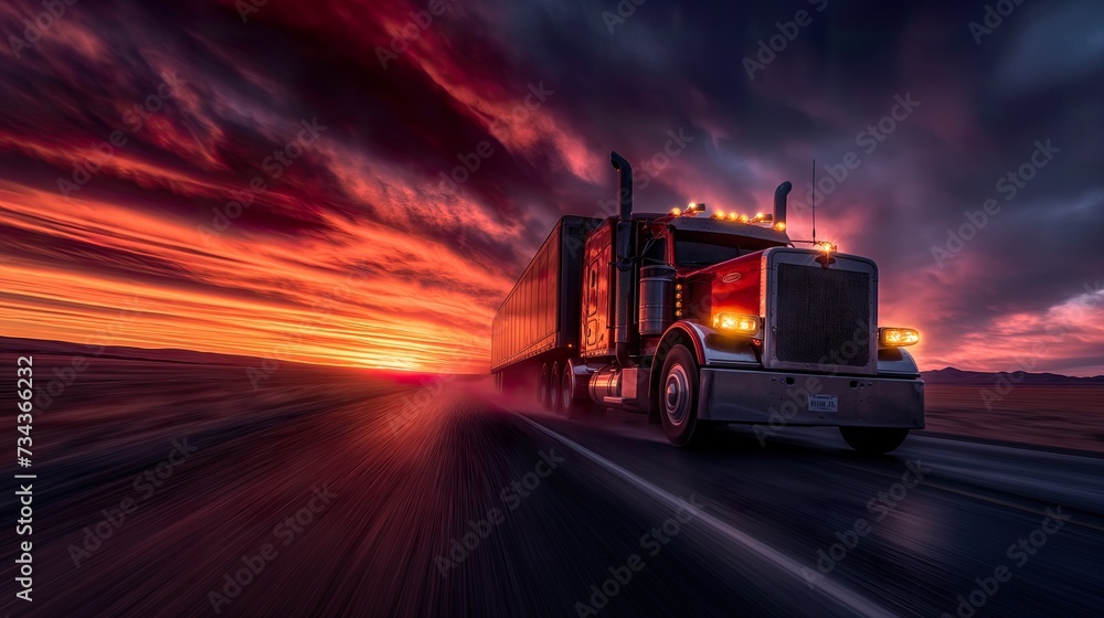 Truck Transportation logistics, this black freight truck on a fast city ...