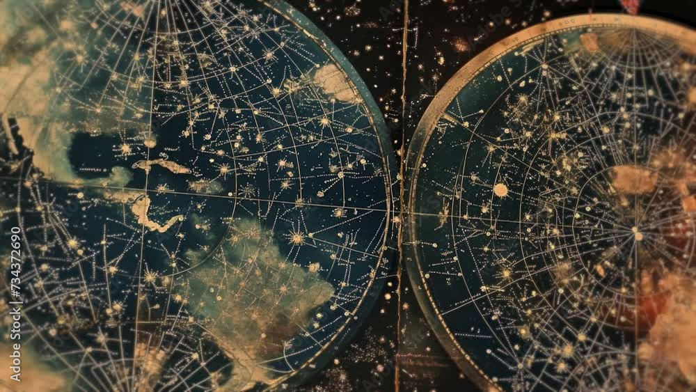 Ancient and vintage star map with an old representation of ...