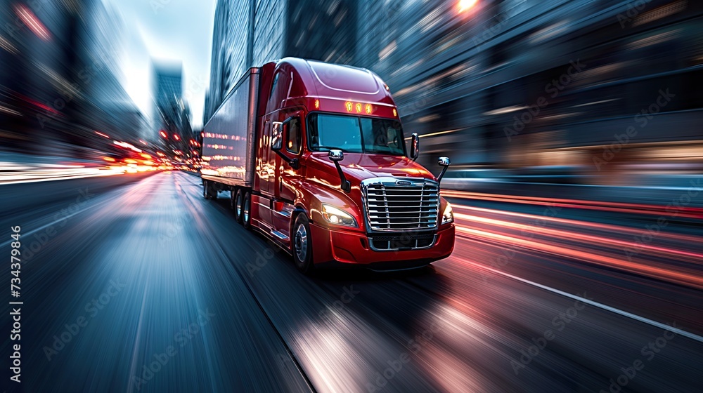 Truck Transportation logistics captured by a commercial blue semi-truck ...