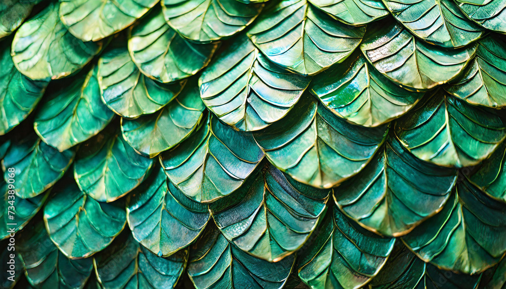 metallic green-blue dragon scales glistening in forest light, evoking ...