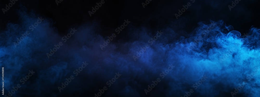 Smoke blue magic ground light cloud floor dark effect black background ...