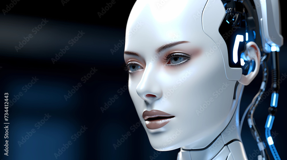 Cyborg girl portrait on the black background. Robot woman portrait ...