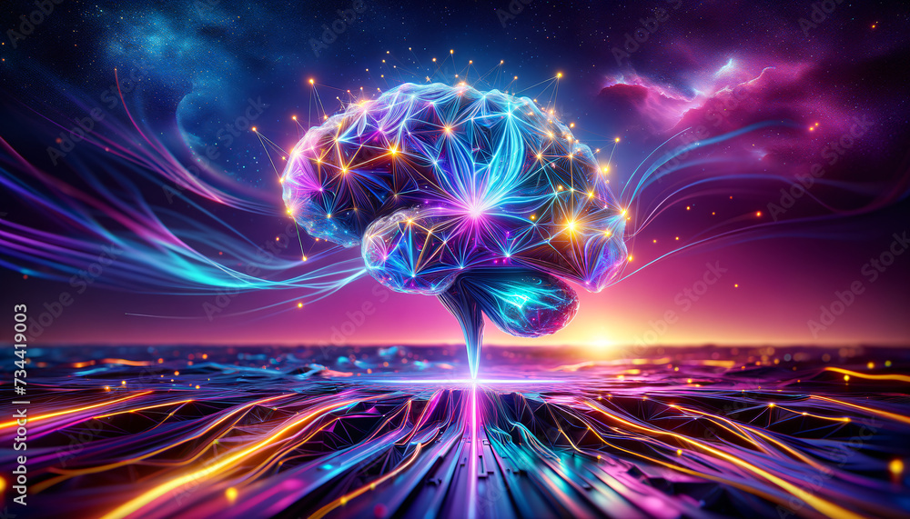 Futuristic AI Trends: Vibrant abstract waves converge with crystalline ...