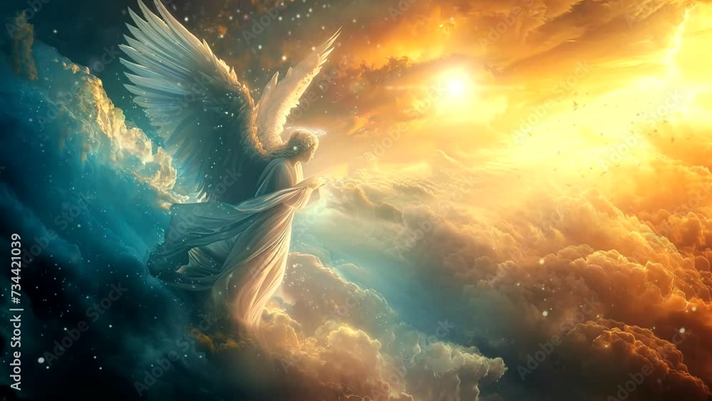 winged angel above the clouds. Seamless looping time-lapse virtual 4k ...