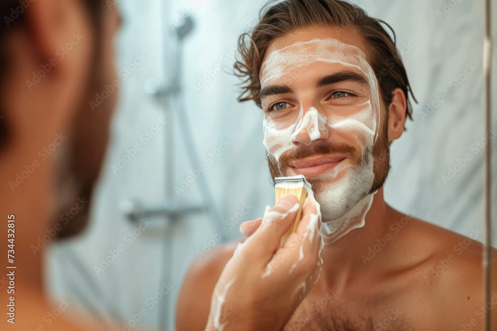 A man's face is transformed by the foamy residue, highlighting the ...