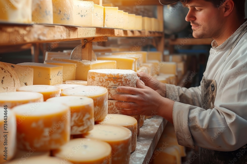 A cheese-loving man proudly displays his artisanal wheels of ...