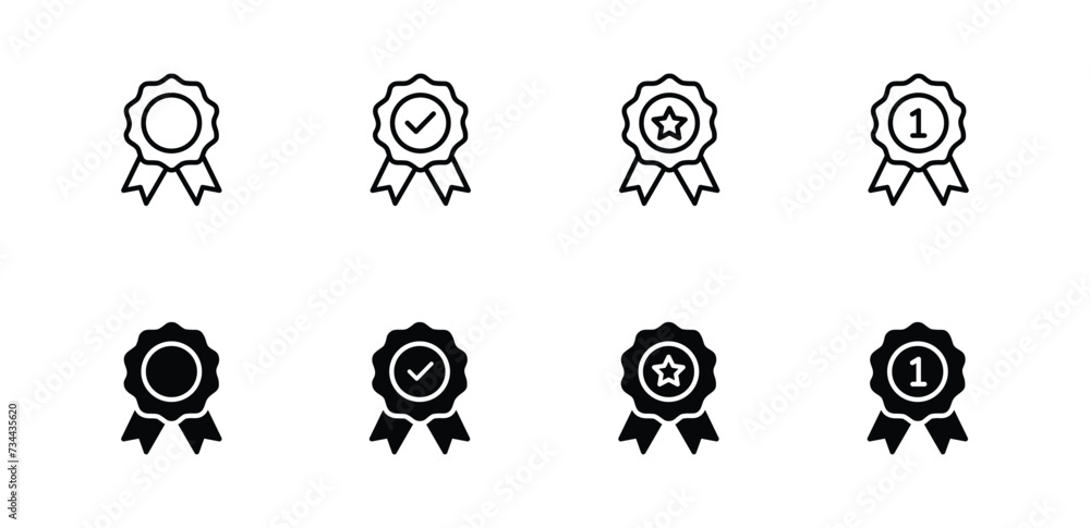 certified medal icon set. Approval check signs, verified, quality ...