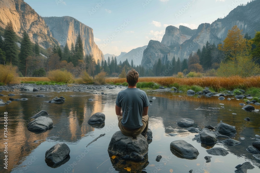 A solitary figure contemplates the changing seasons amidst a serene ...