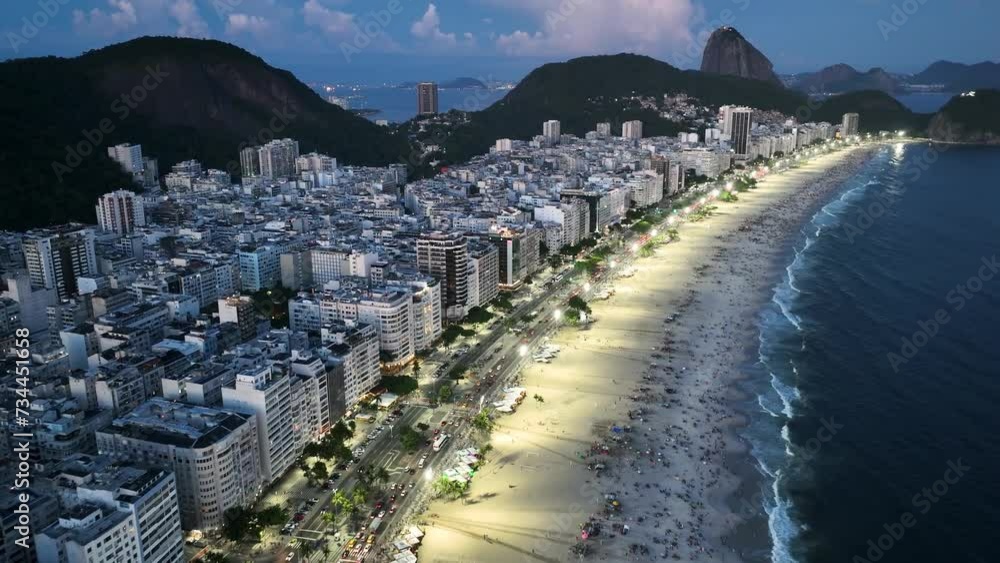 Sunset Skyline At Copacabana Beach Rio De Janeiro Brazil. Aerial Beach ...