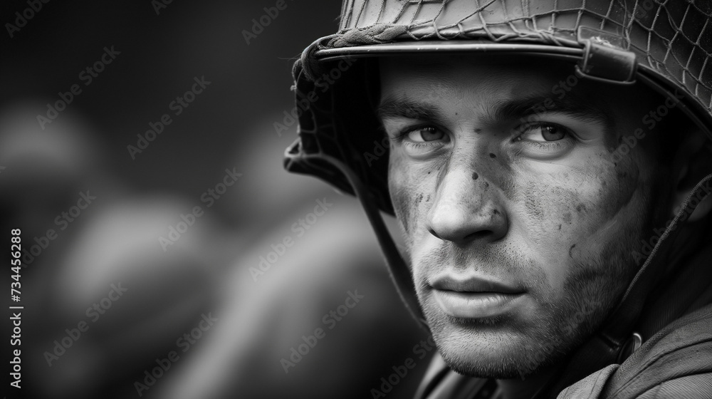 portrait of Allied soldier on world war 2 battlefield - historical ...