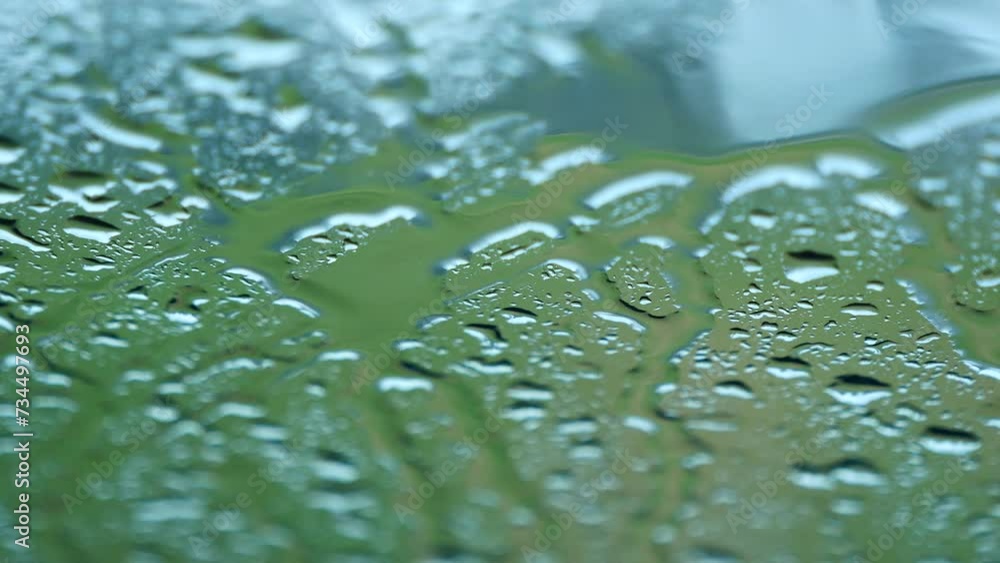 Raindrop on window blue background aqua bubble texture. Rainy water ...